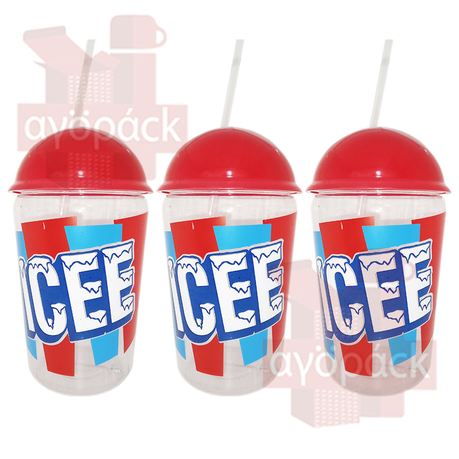 Vaso jumbo ICEE de plástico con tapa y popote.