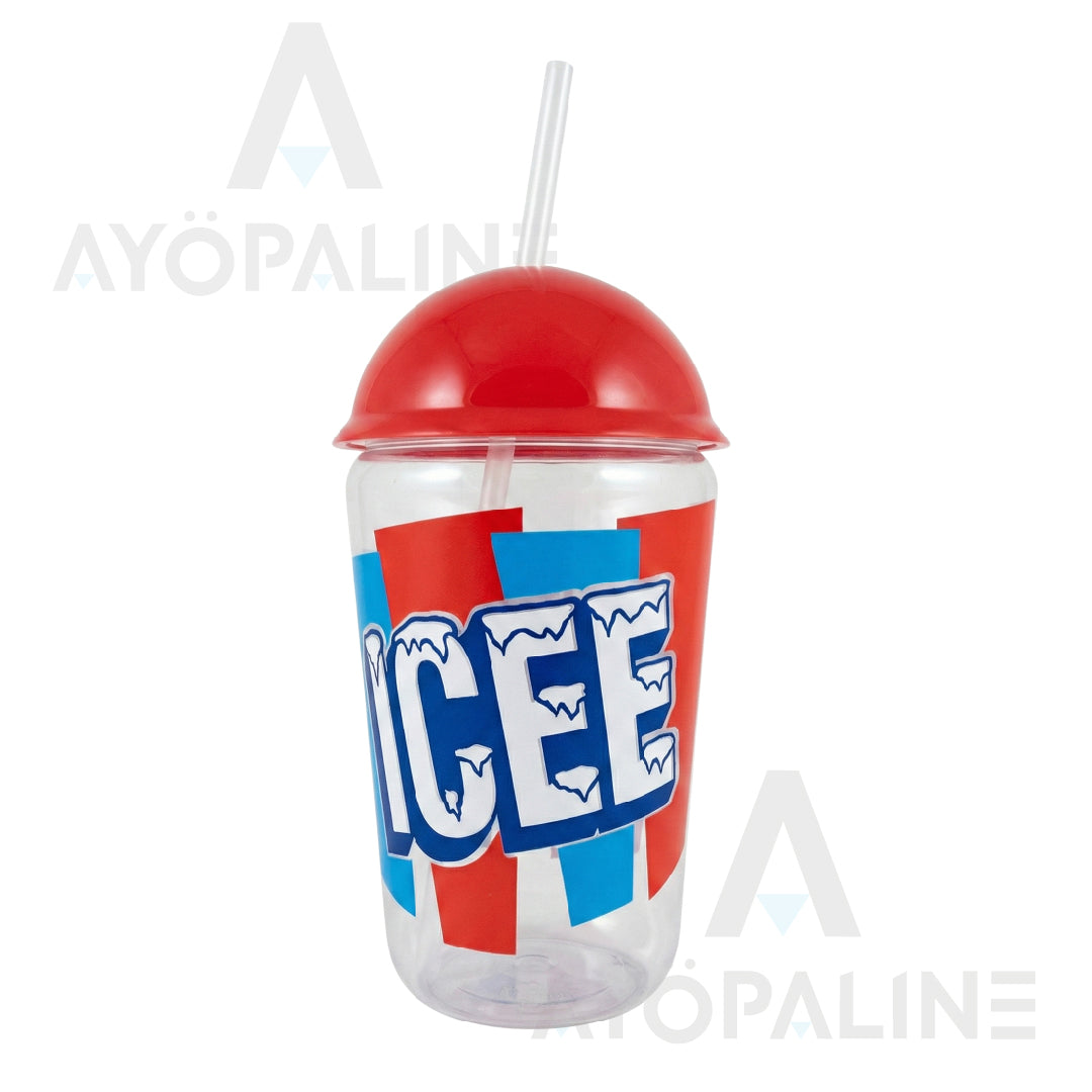 Vaso jumbo ICEE de plástico con tapa y popote.